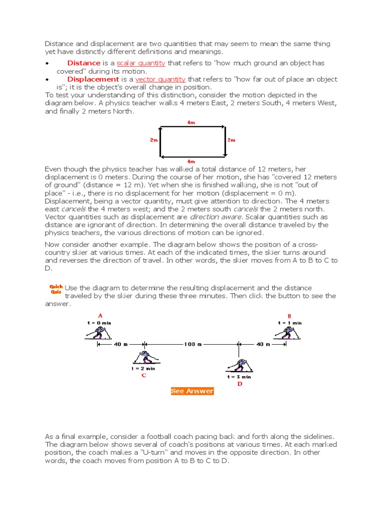 Distance Displacement: Scalar Quantity Vector Quantity | Download Free PDF | Distance ...