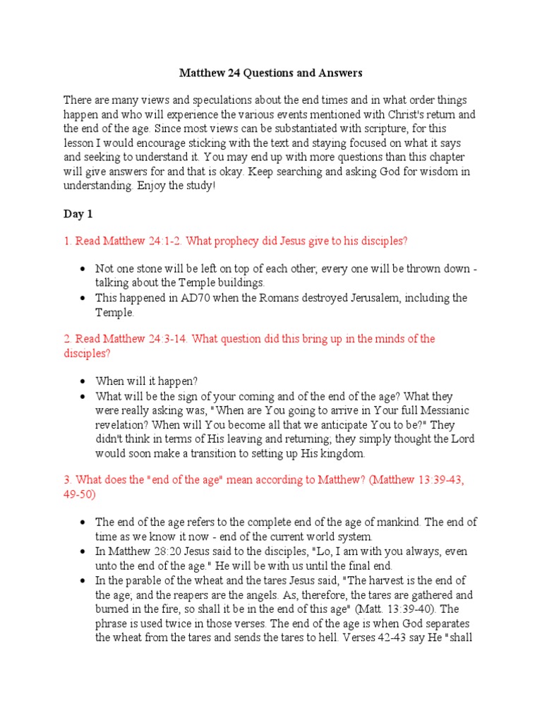 Matthew 24 Questions and Answers | PDF | Leah | Jacob