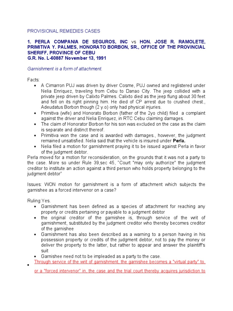 Provisional Remedies Cases | PDF | Complaint | Summons