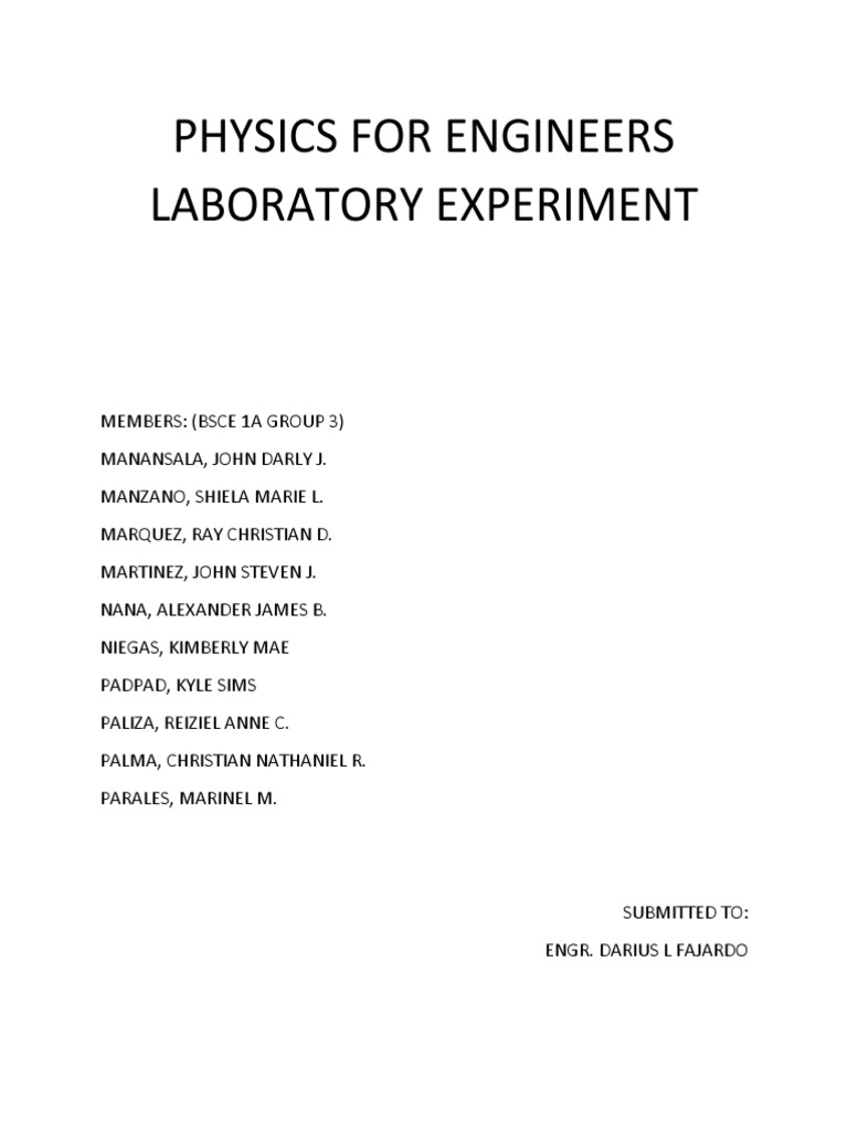 Physics For Engineers Laboratory Experiment | PDF | Center Of Mass | Weight