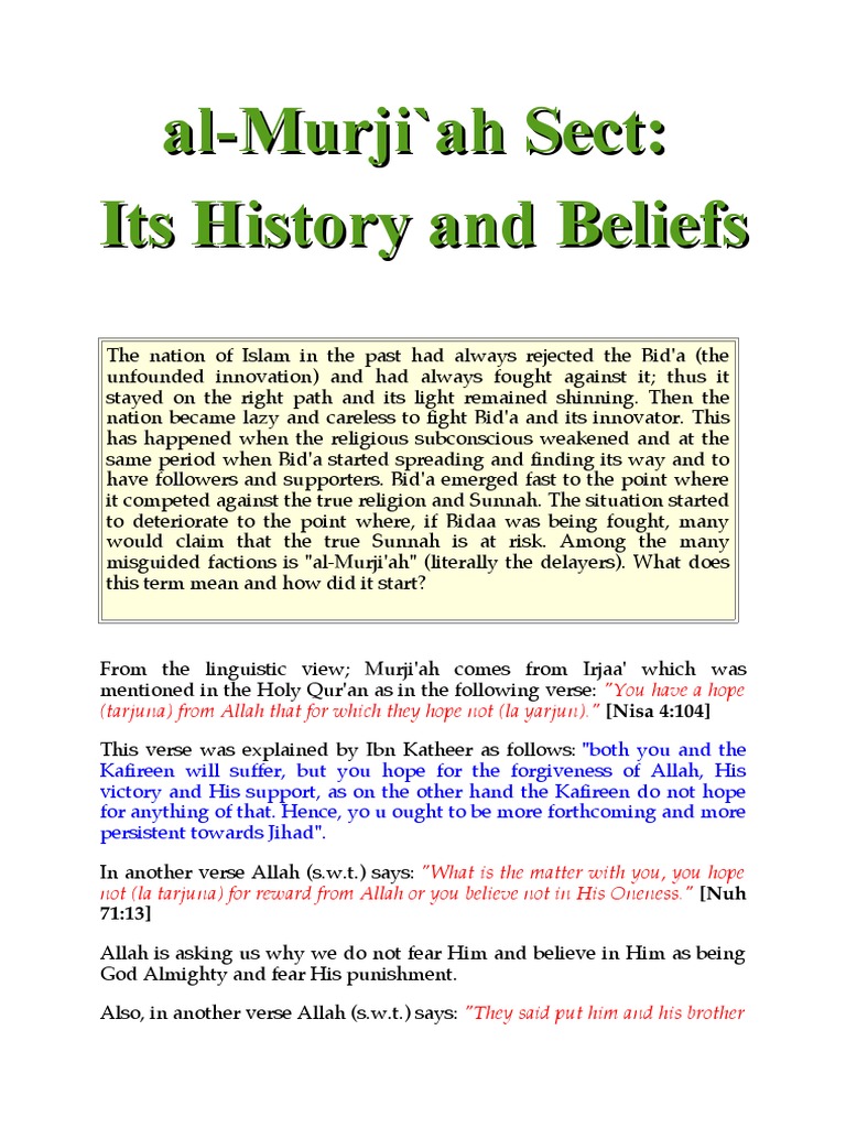 Al-Murji'ah Sect: Its History and Beliefs | PDF | Shia Islam | Faith