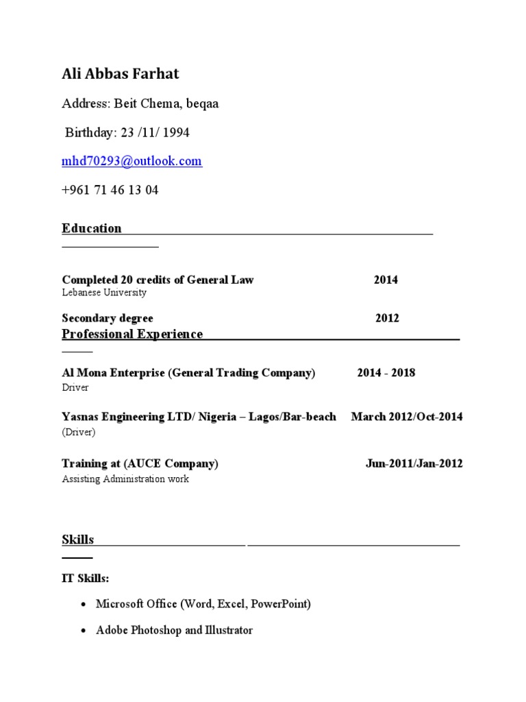 Ali Abbas Farhat: Address: Beit Chema, Beqaa Birthday: 23 /11/ 1994 | PDF | Computers