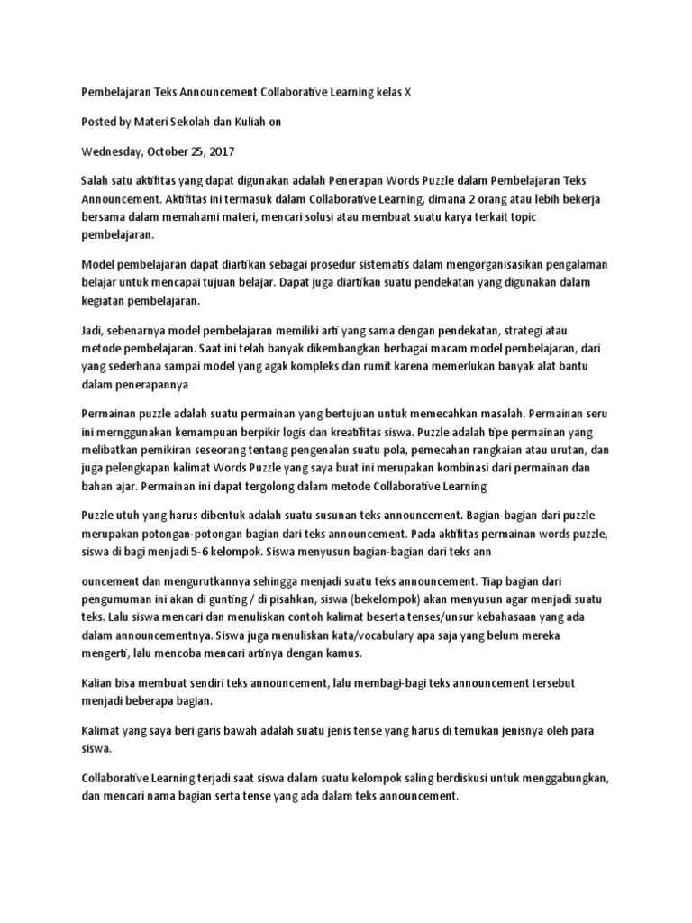 Pembelajaran Puzzle Teks Announcement | PDF | Karier & Perkembangan