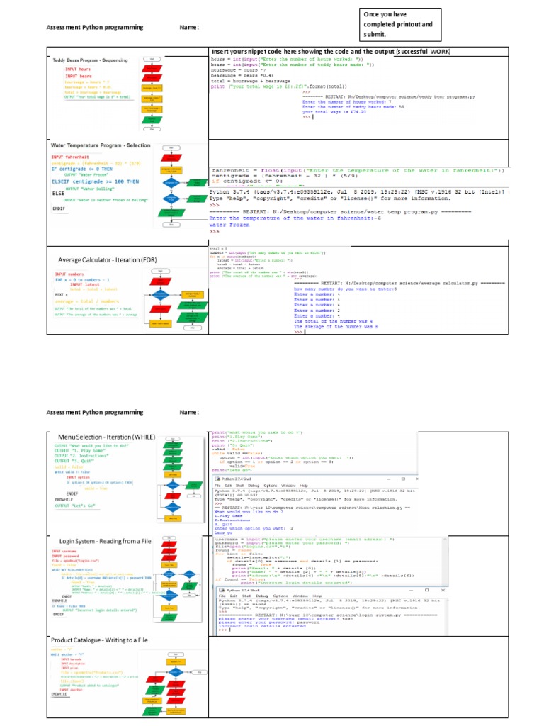 Assessment Python Programming Name: Once You Have Completed Printout ...