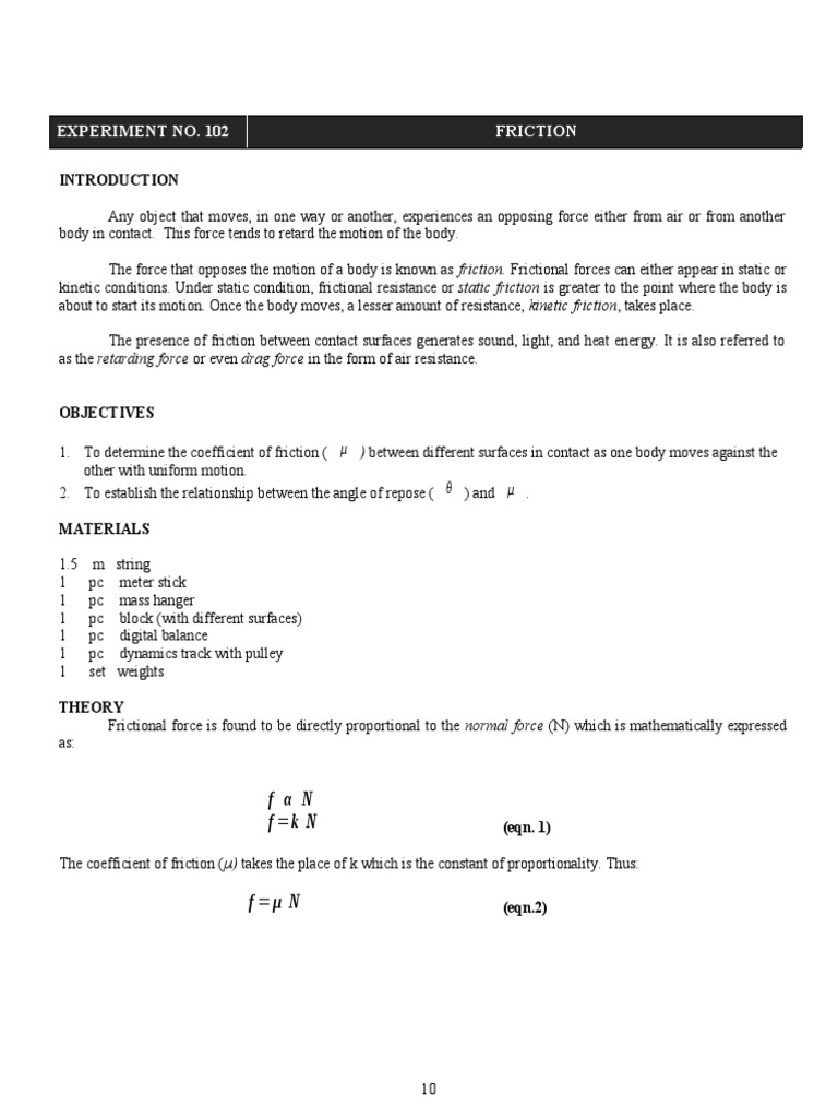 Experiment 102 Friction Online | PDF | Friction | Force