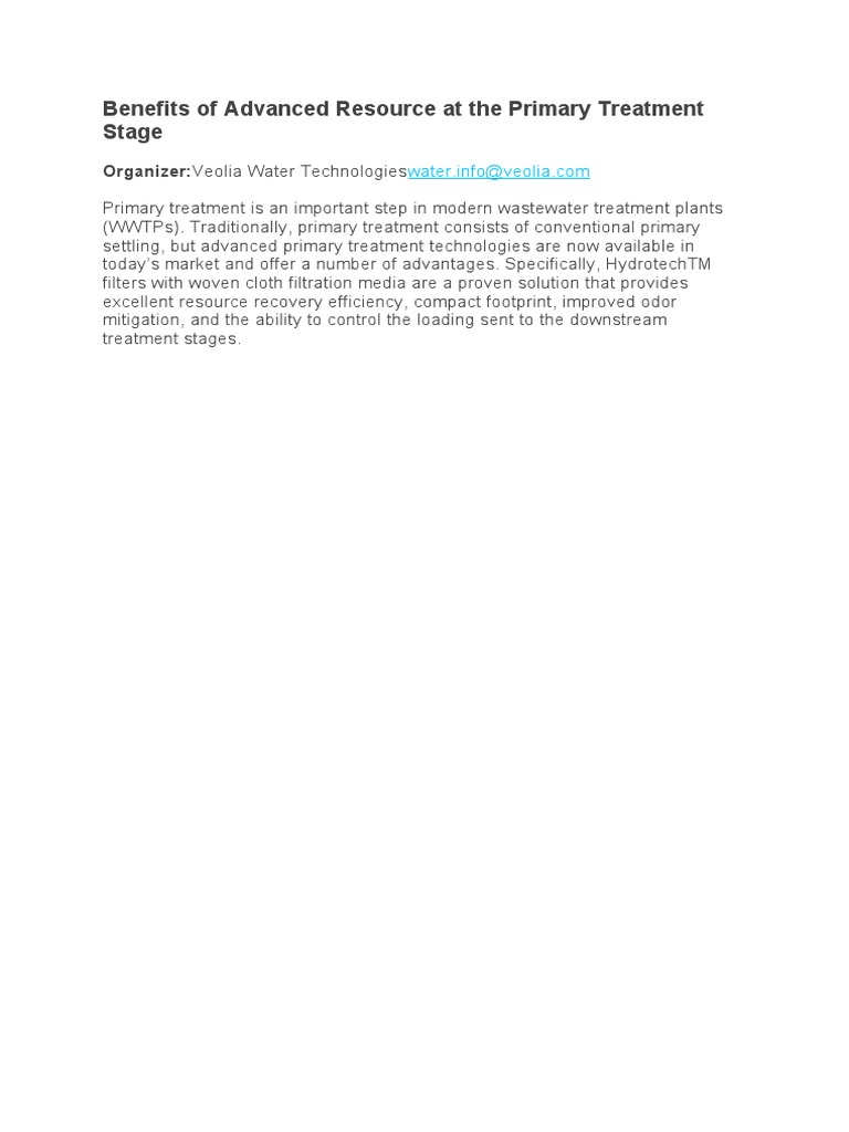 Benefits of Advanced Resource at The Primary Treatment Stage | PDF