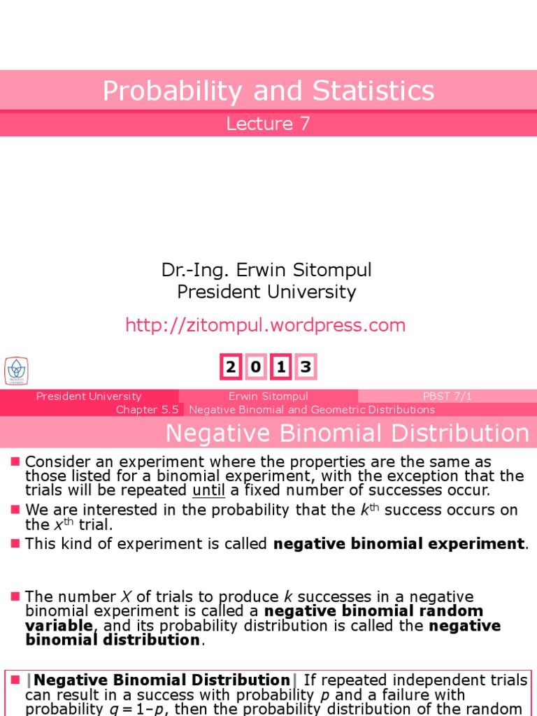 Probability and Statistics: Dr.-Ing. Erwin Sitompul President University | PDF | Poisson ...