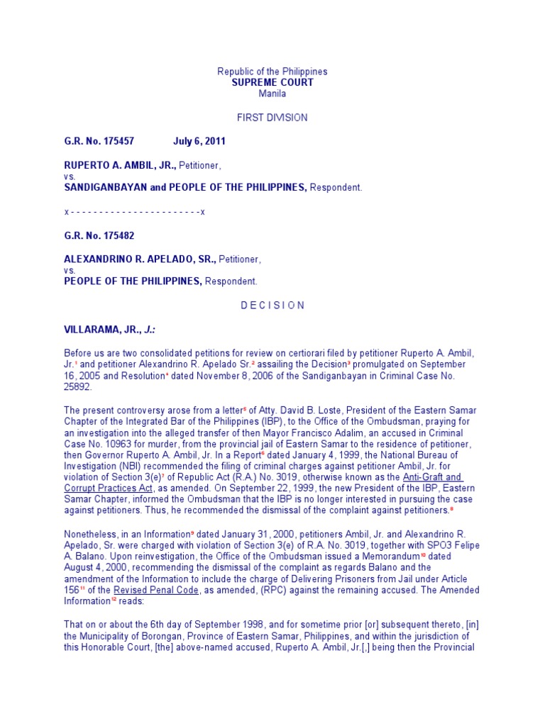 Ambil Vs Sandiganbayan | PDF | Remand (Detention) | Prison