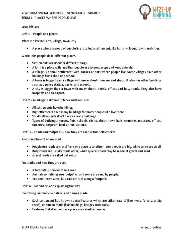 Platinum Social Sciences - Geography - Grade 4 Term 1-Places Where ...