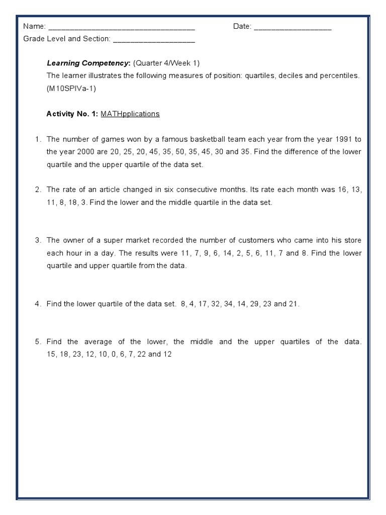 Grade 10 4th Quarter | PDF | Percentile | Quartile