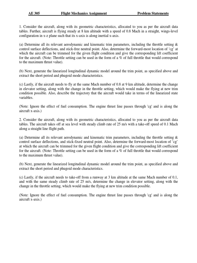 AE 305 Flight Mechanics Assignment Problem Statements | PDF | Flight ...