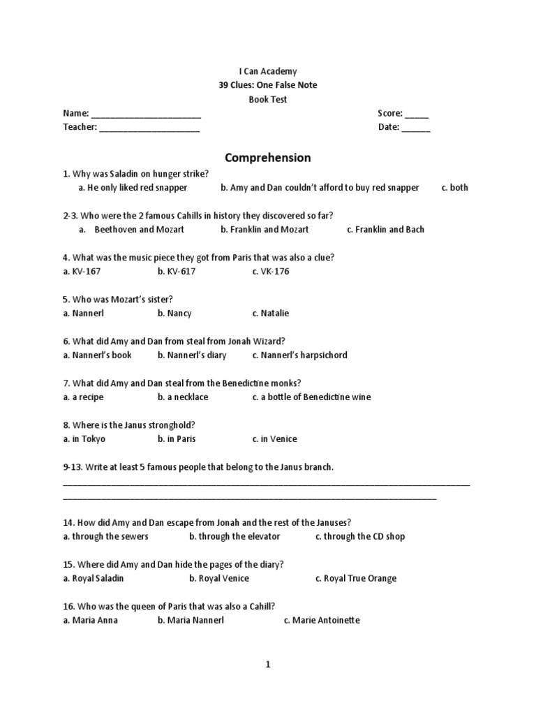 39 Clues 1 False Note Test | PDF