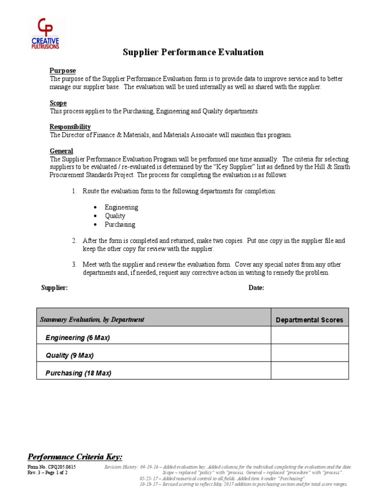 Supplier Performance Evaluation Guide | PDF | Evaluation | Business