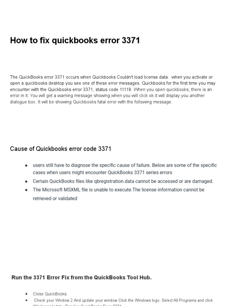 How To Fix Quickbooks Error 3371 | PDF | Quick Books | Installation ...