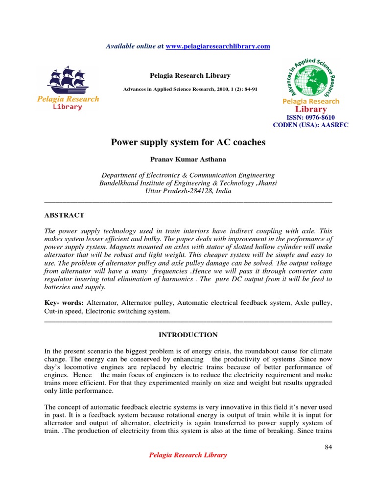 Power Supply System For Ac Coach | PDF | Rectifier | Power Supply