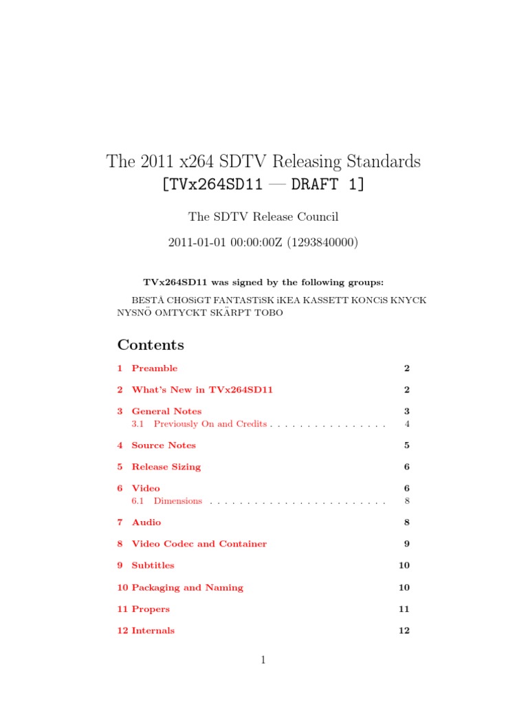 The 2011 X264 SDTV Releasing Standards (Tvx264Sd11 - Draft 1) | PDF ...