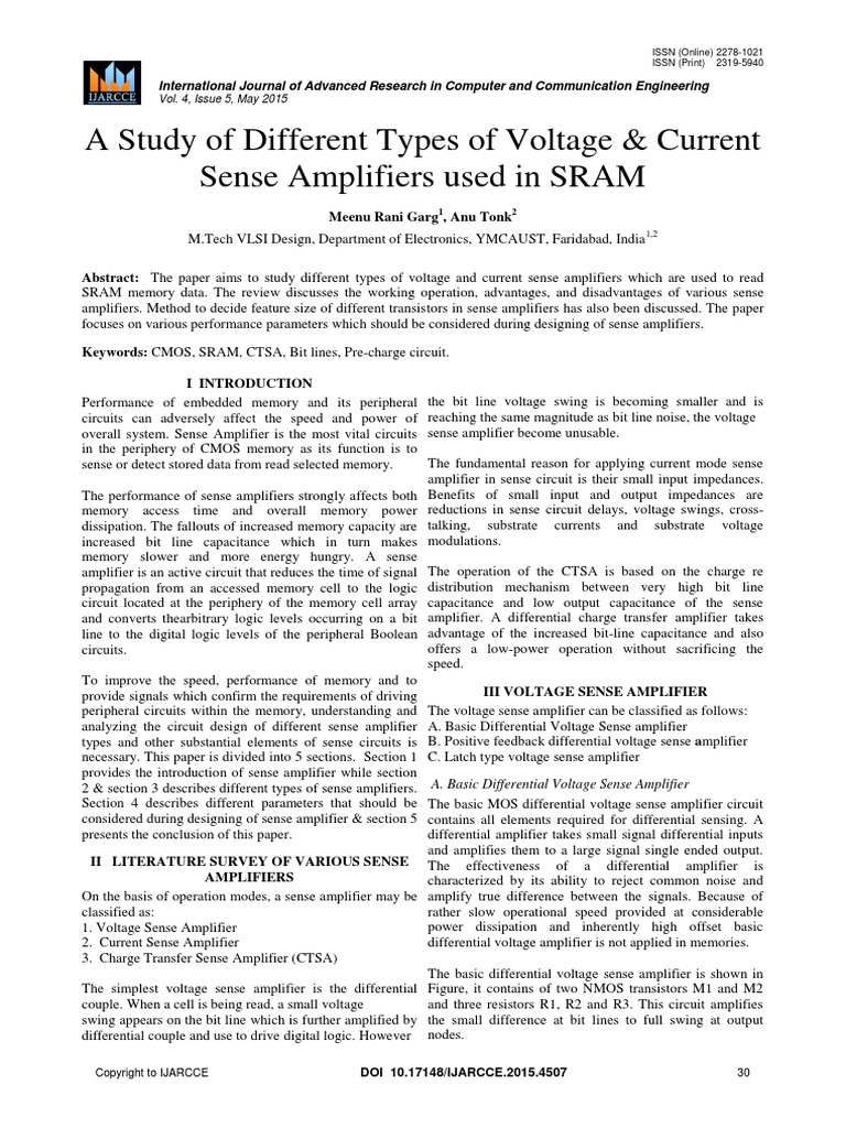 A Study of Different Types of Voltage & Current Sense Amplifiers Used ...