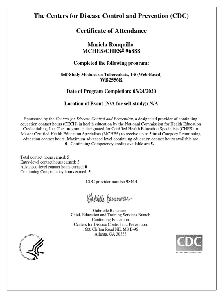 CDC Continuing Education Certificate for Tuberculosis | PDF | Science ...