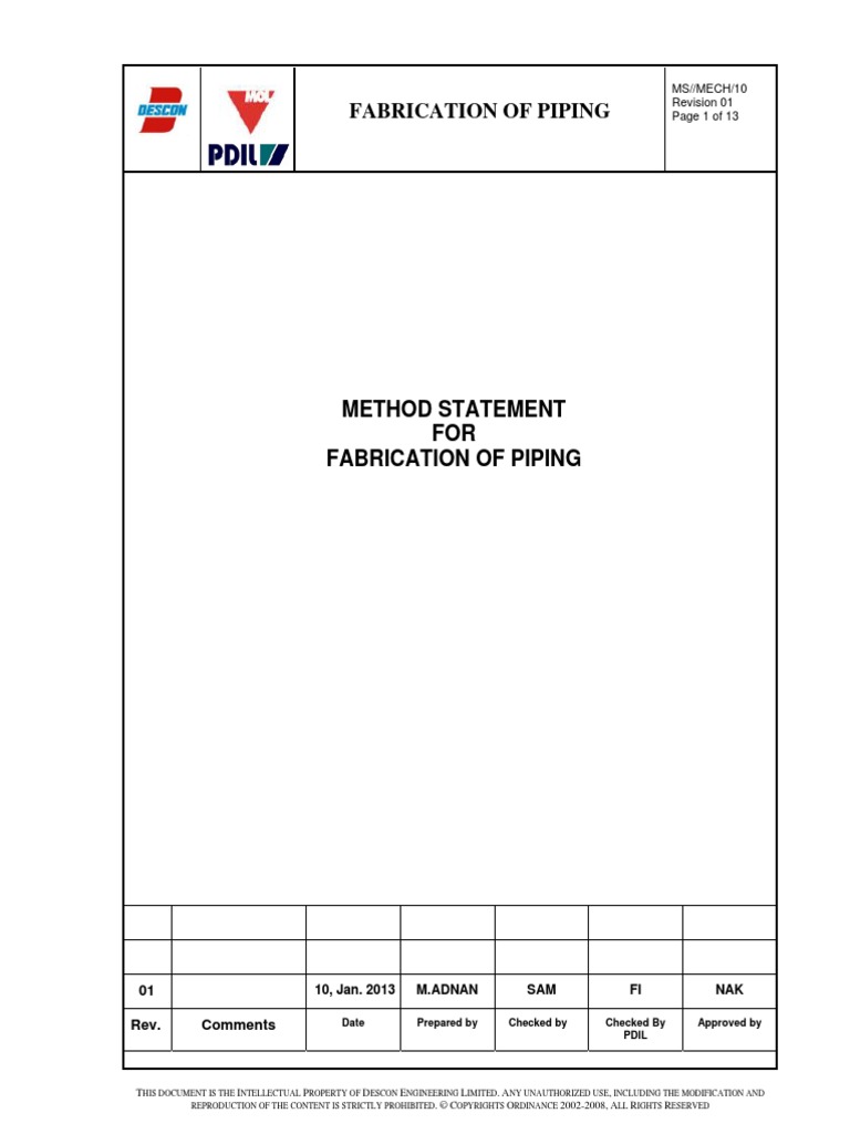 Method Statement For Piping | PDF | Annealing (Metallurgy) | Heat Treating