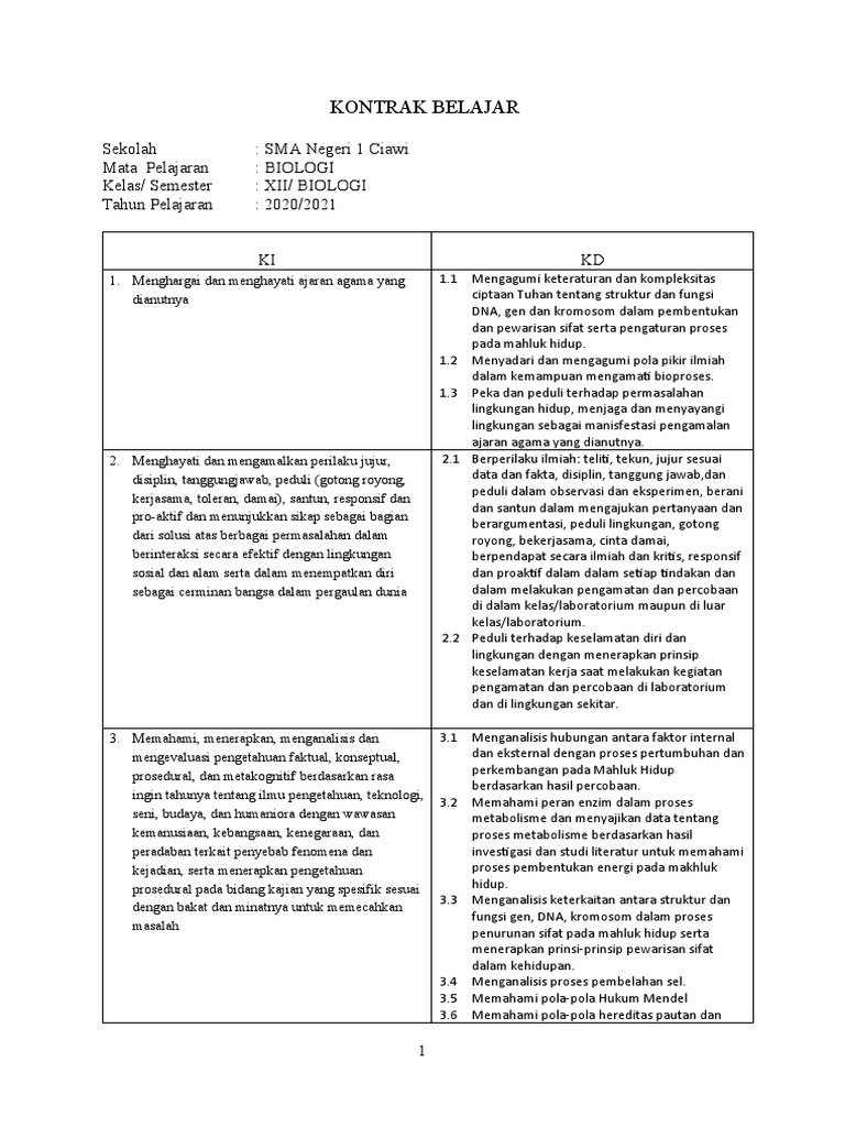 KONTRAK BELAJAR Kls 12 | PDF