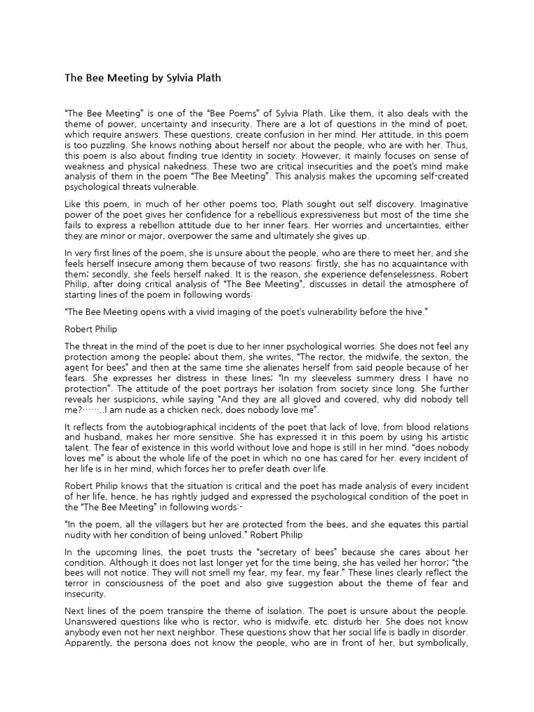 Bee Meeting | PDF | Sylvia Plath | Mind