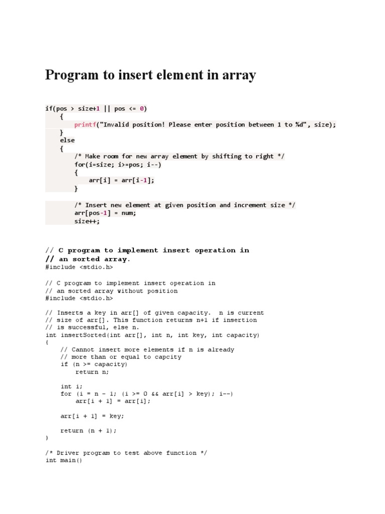 Program To Insert Element In Array Pdf C Object Oriented