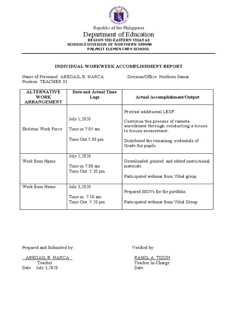 Individual Daily Log and Accomplishment Report - Abegail | PDF
