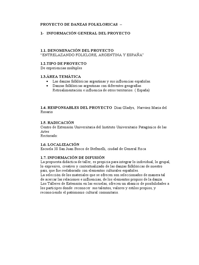 PROYECTO DE DANZAS FOLKLORICAS de Gladys Diaz | PDF | Folklore | Conocimiento