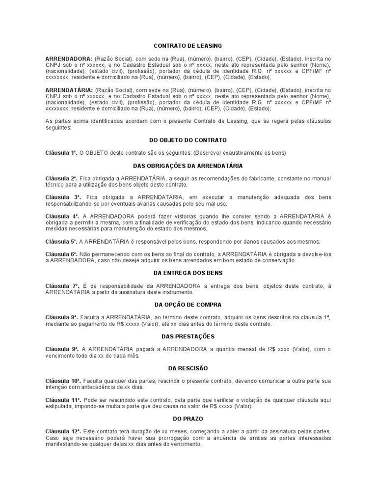 Modelo de Contrato de Leasing | PDF | Governo | Direito Comum