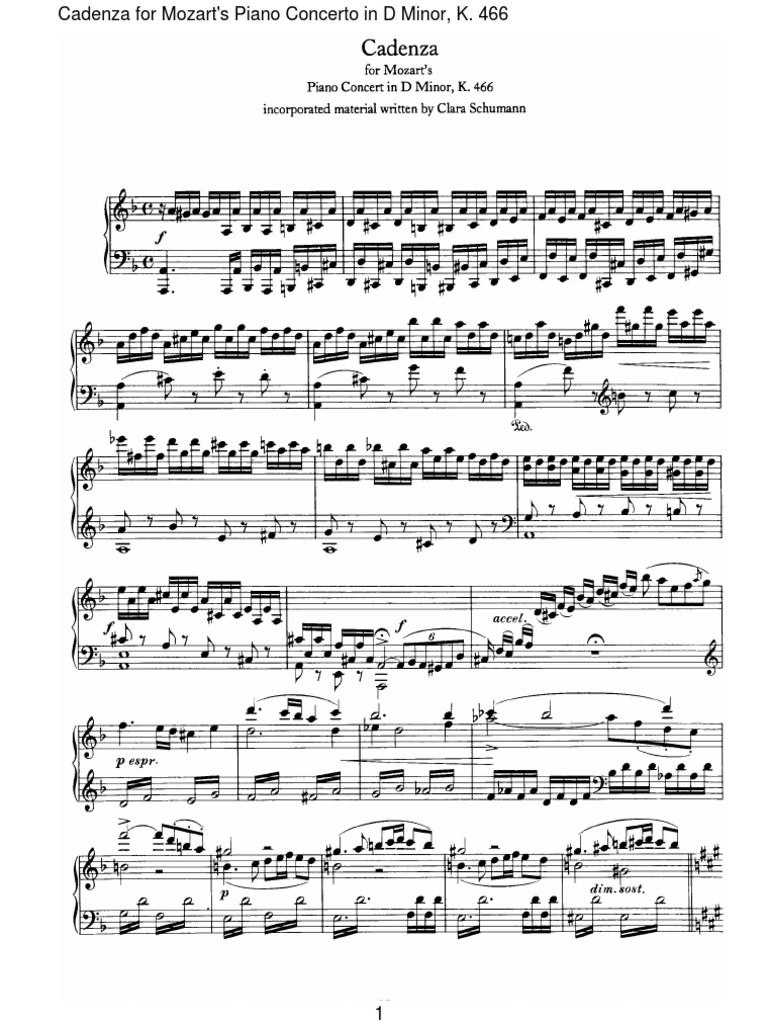 Mozart K. 466 Piano Concerto Cadenza | PDF
