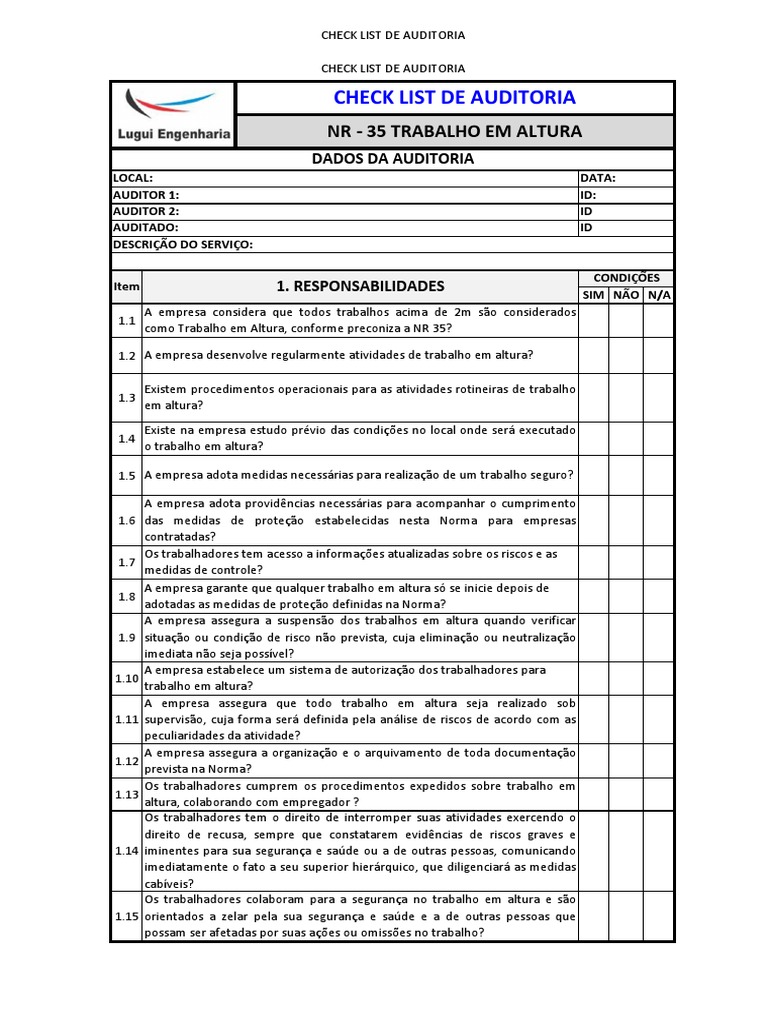 Check List NR 35 Rev0 | PDF | Desenvolvimento profissional | Primeiros ... Check List NR 35 Rev0 | PDF | Desenvolvimento profissional | Primeiros ...
