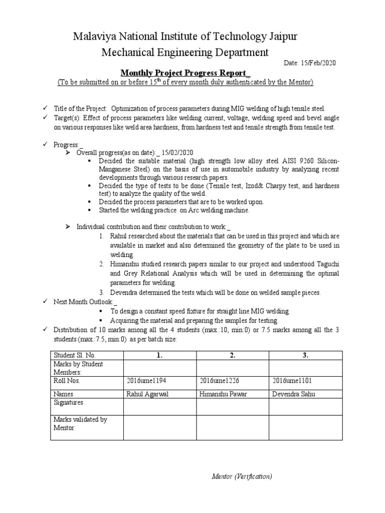 8-Monthly Project Progress Report | PDF | Welding | Construction