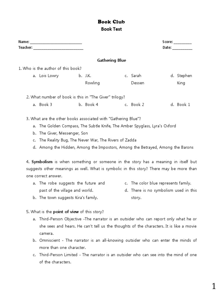 Gathering Blue Book Test | PDF | Narration