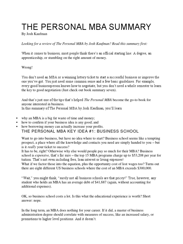 The Personal Mba Summary | PDF | Leverage (Finance) | Sales