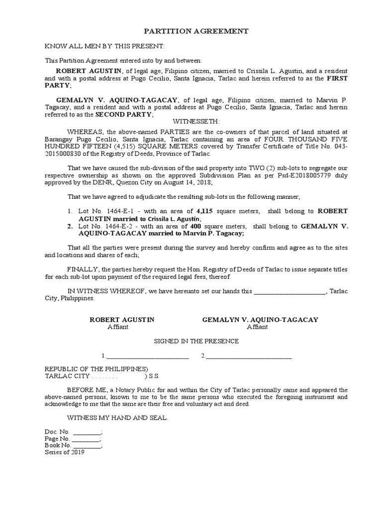 Agreement of Subdivision | PDF | Deed | Law And Economics