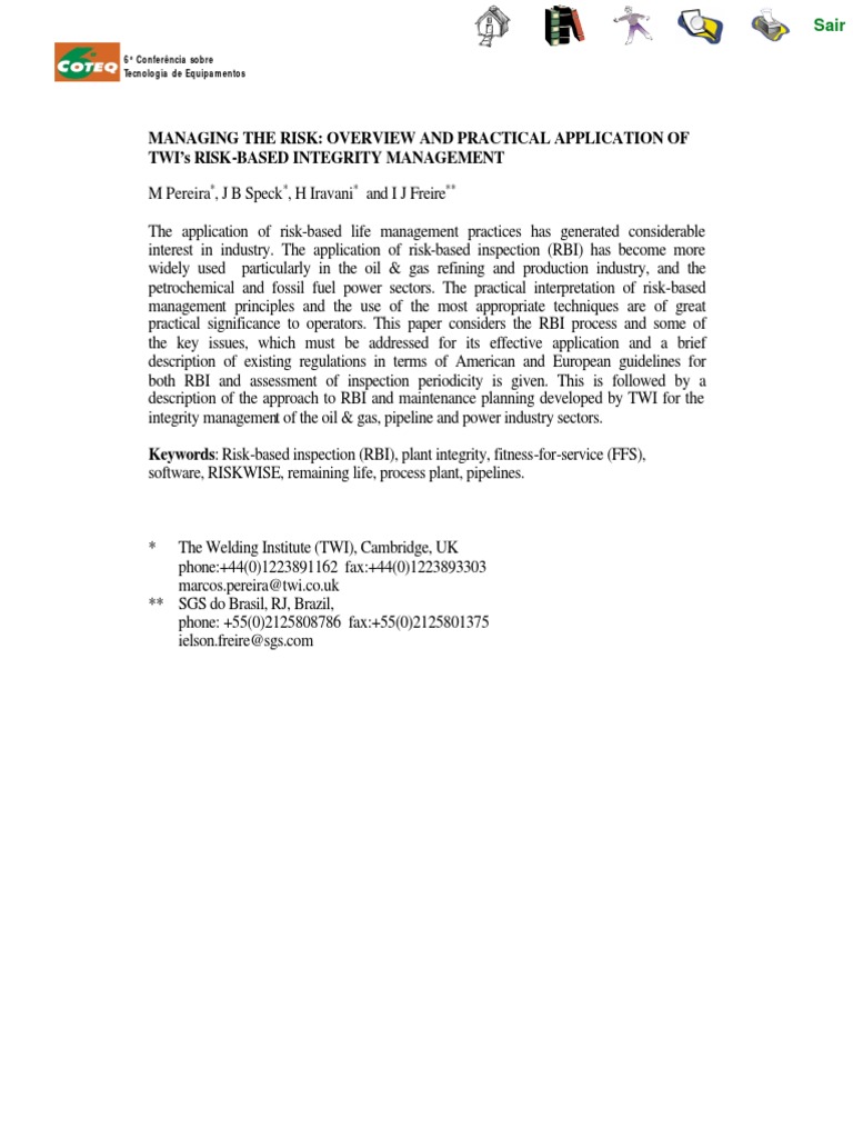 Artigo - RBI | PDF | Risk | Reliability Engineering