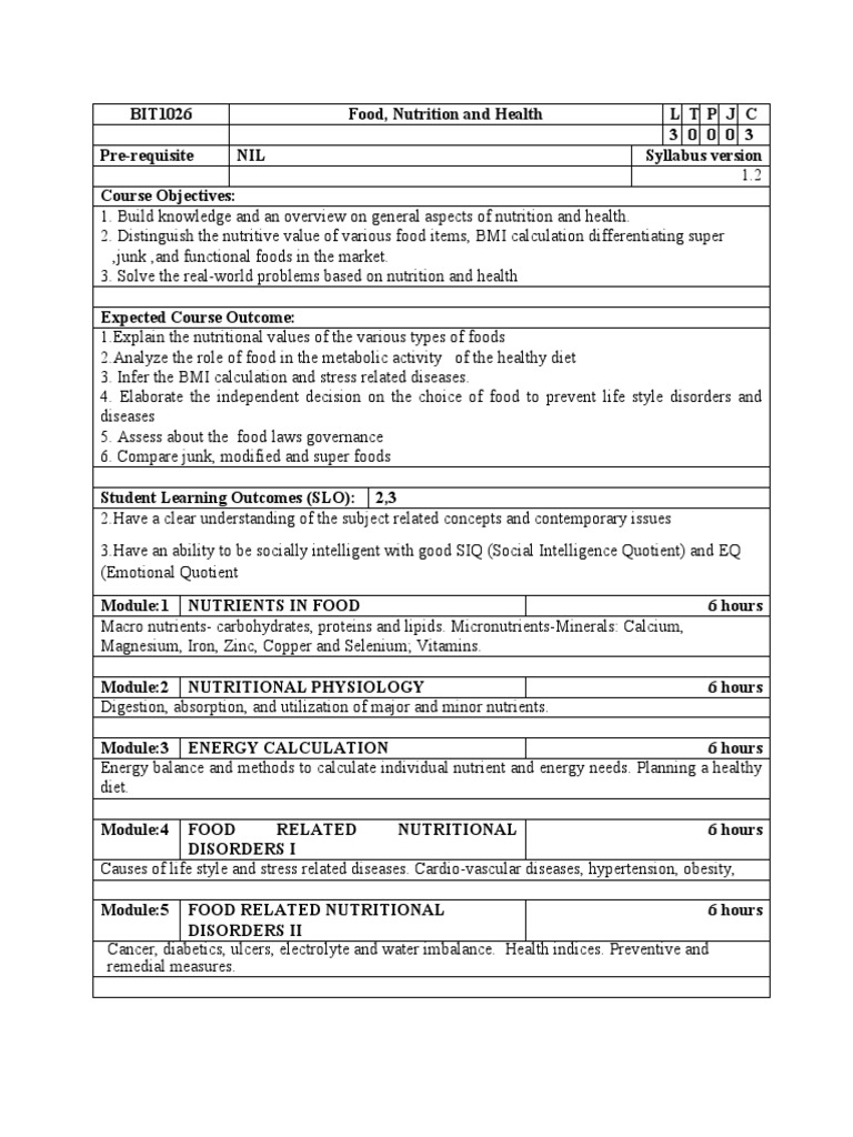 Nutrition and Health Course Guide | PDF | Nutrients | Foods