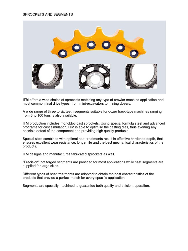 ITM Offers A Wide Choice of Sprockets Matching Any Type of Crawler ...