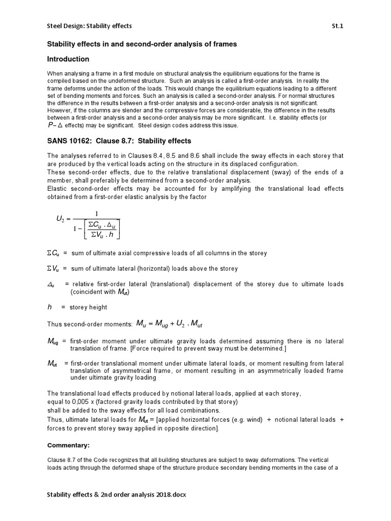 Stability Effects & 2nd Order Analysis 2018 | PDF | Bending | Force