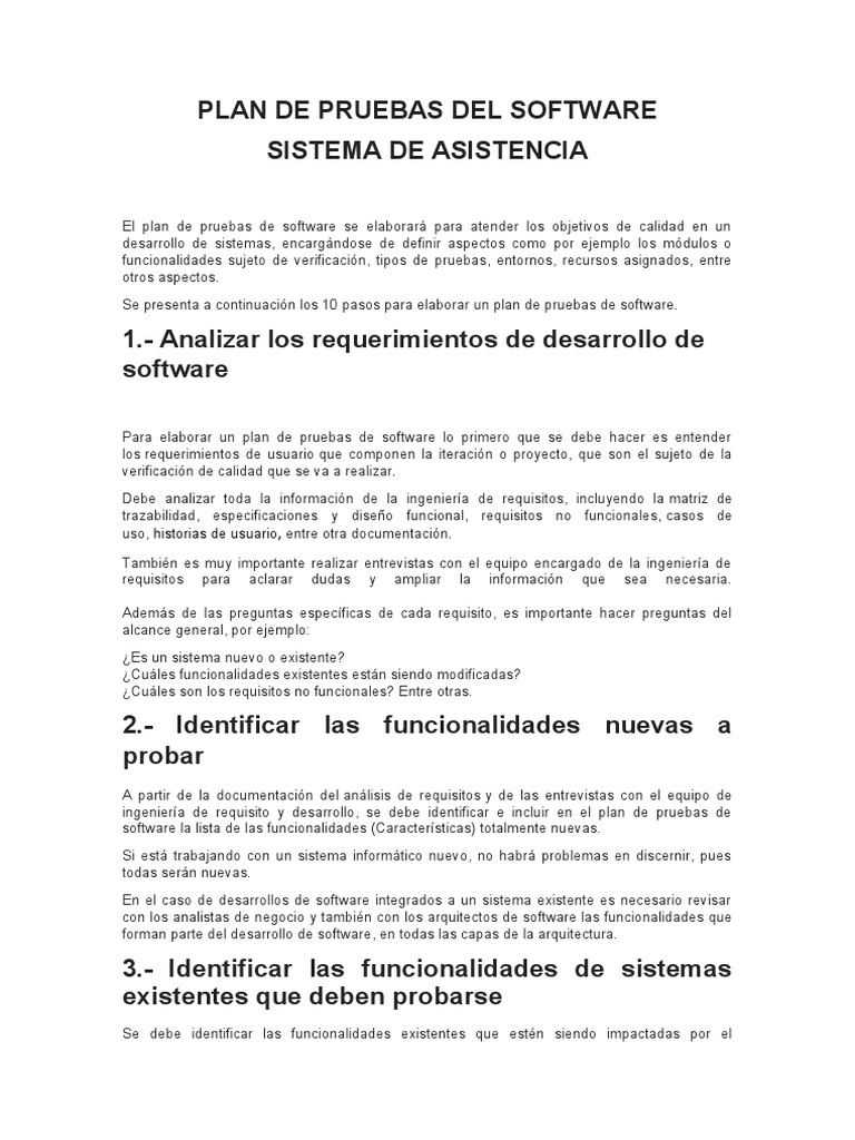 Plan de Pruebas de Software | PDF | Pruebas de software | Software
