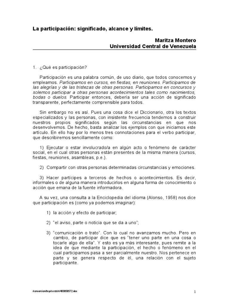Montero - La Participacion Significado, Alcance y Limites | PDF ...
