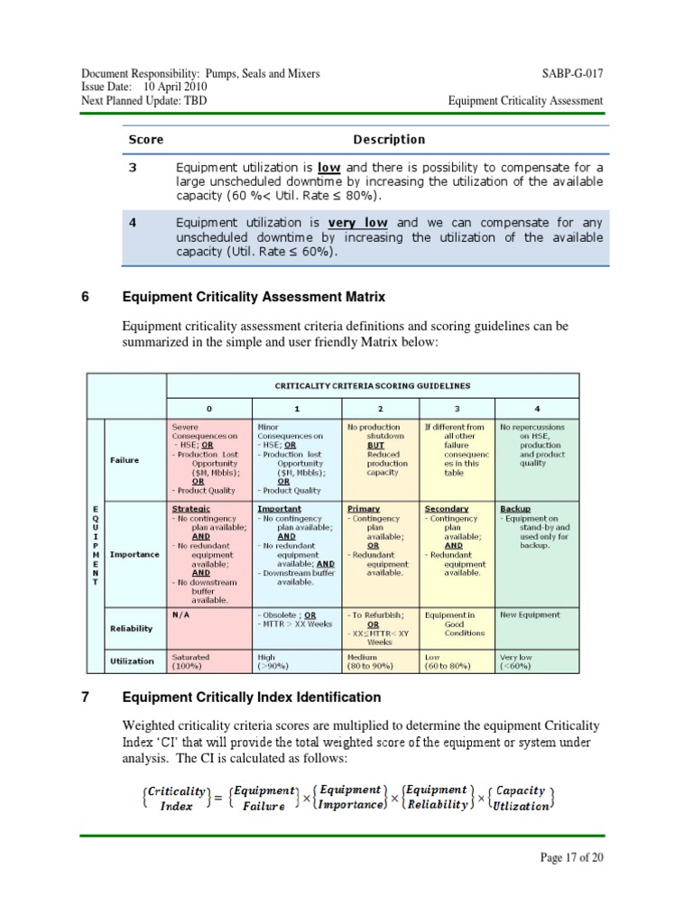 Equipment Criticality Assessment Matrix | PDF | Technology & Engineering