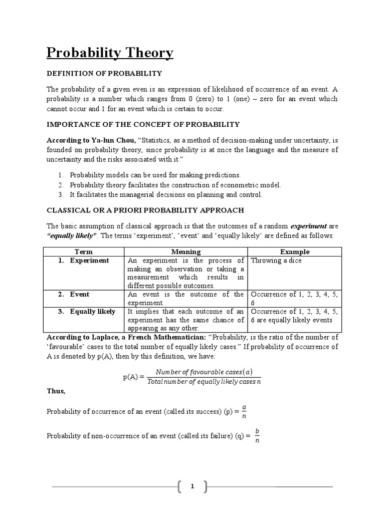 Probability Theory: "Equally Likely". The Terms Experiment', Event' and ...
