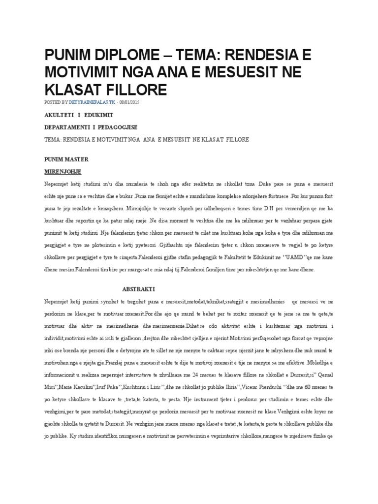 Punim Diplome Tema Rendesia e Motivimit | PDF