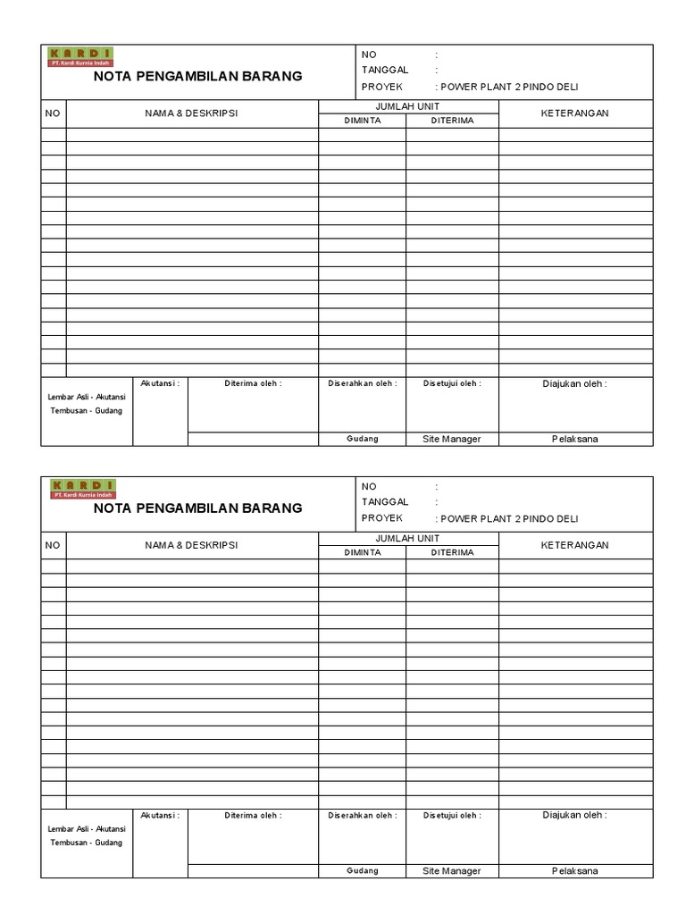 FR - LOG - 02 Nota Pengambilan Barang | PDF
