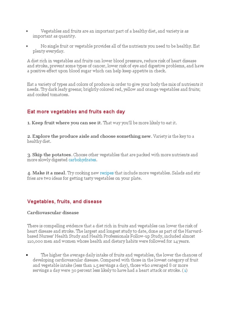 Vegetables and Fruits Are An Important Part1 of A Healthy Diet | PDF ...