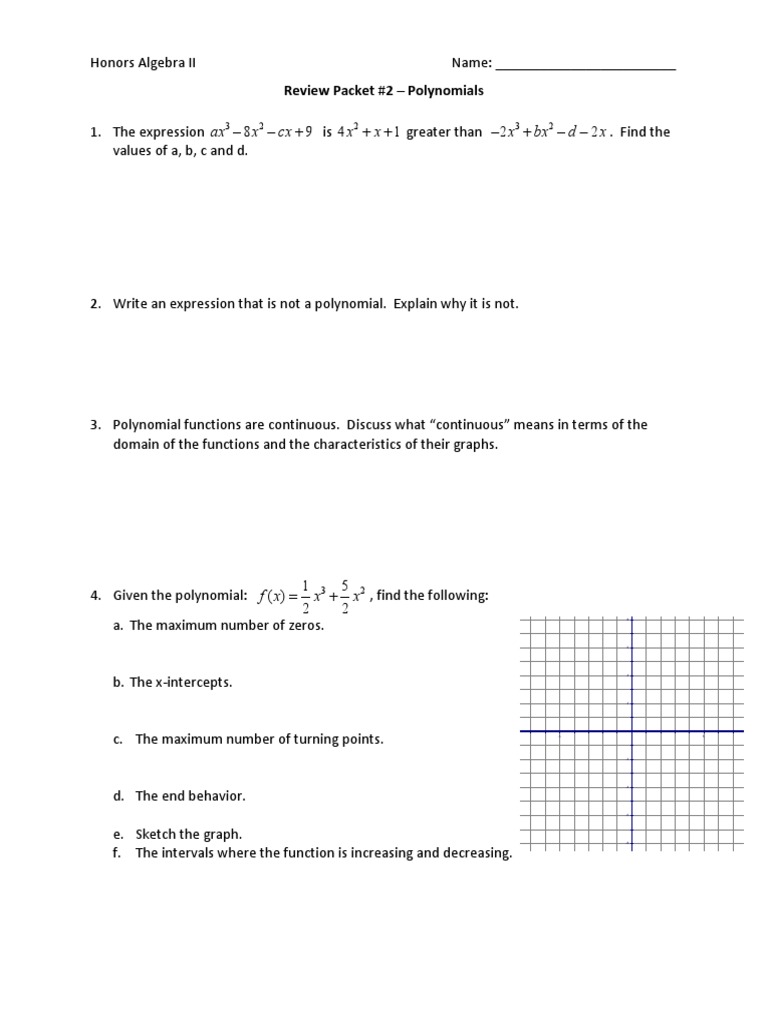 Lesson 11 - Polynomial Test Review 2 | PDF | Zero Of A Function ...
