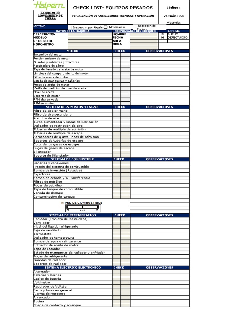Checklist exhaustivo para la inspección técnica y operativa de equipos ...