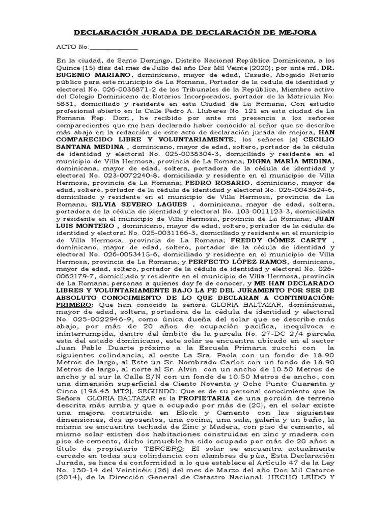 Declaración Jurada de Propiedad en RD | PDF | República Dominicana