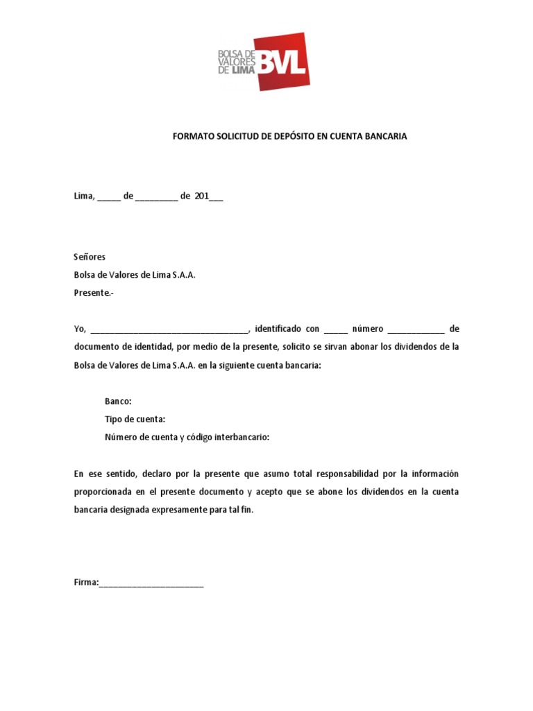 Formato Solicitud Deposito Cta Bancaria | PDF